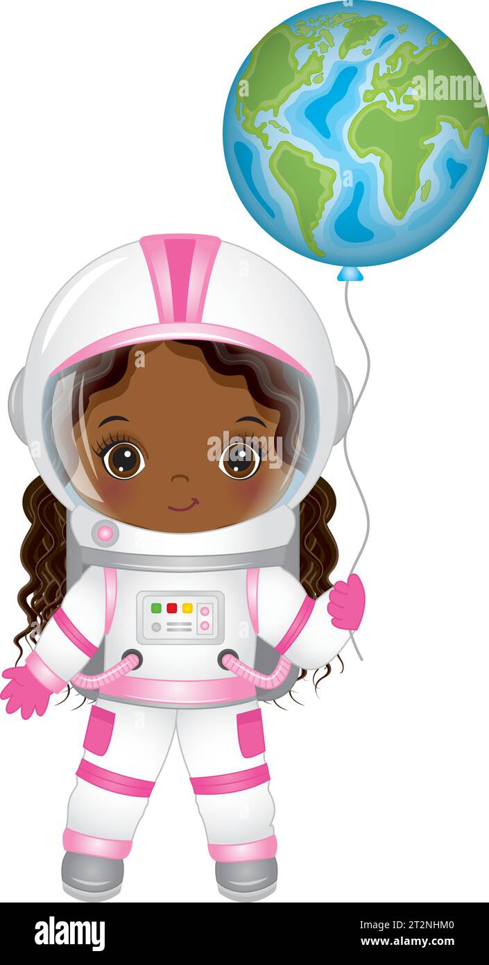 Vector Cute Little Black Girl Astronaut Stock Vector Image & Art - Alamy
