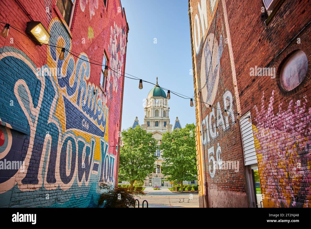 Fancy alley with lights and wall art murals leading to Whitley County ...