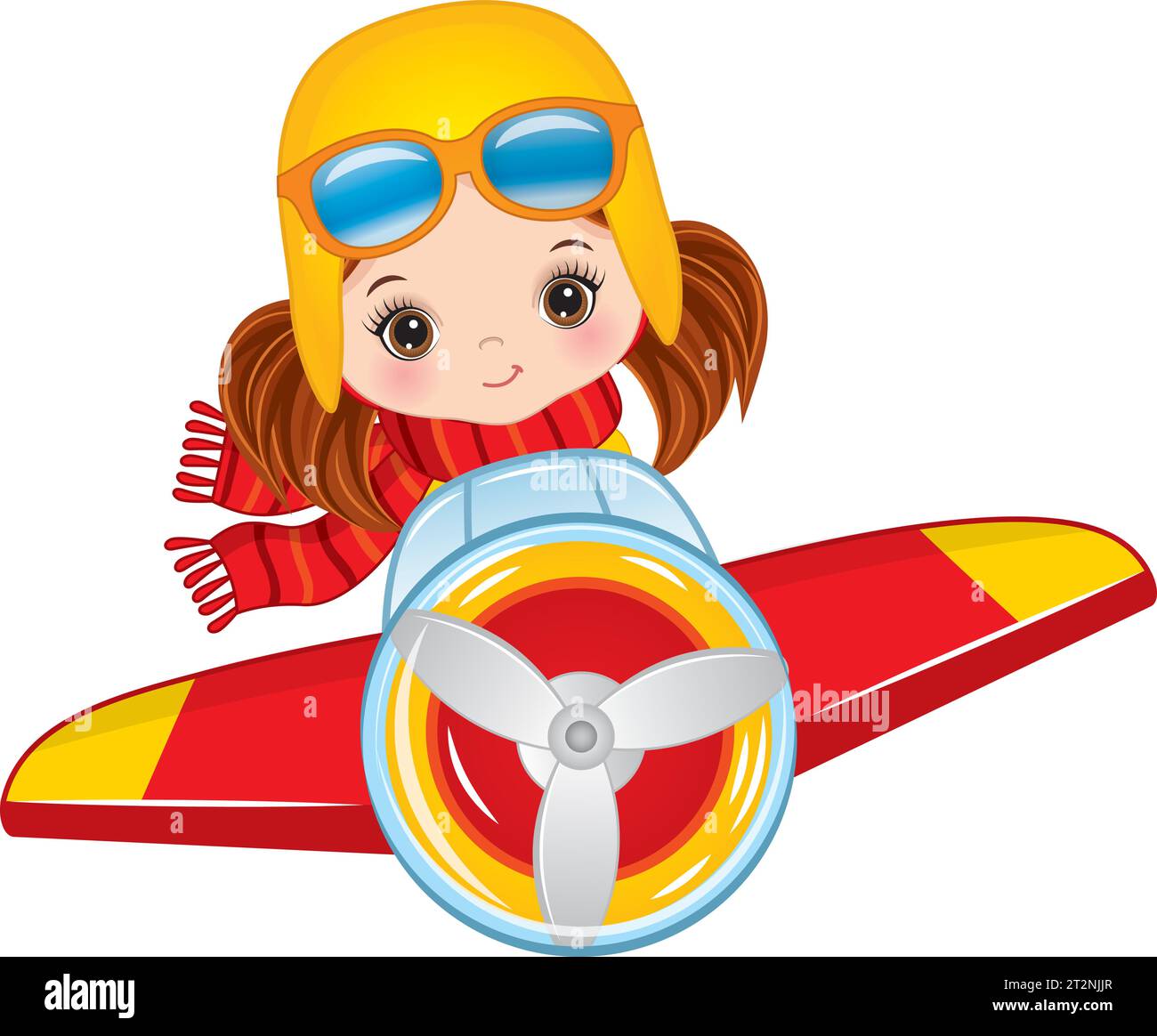 Vector Cartoon Little Pilot Girl in Airplane Stock Vector Image & Art ...