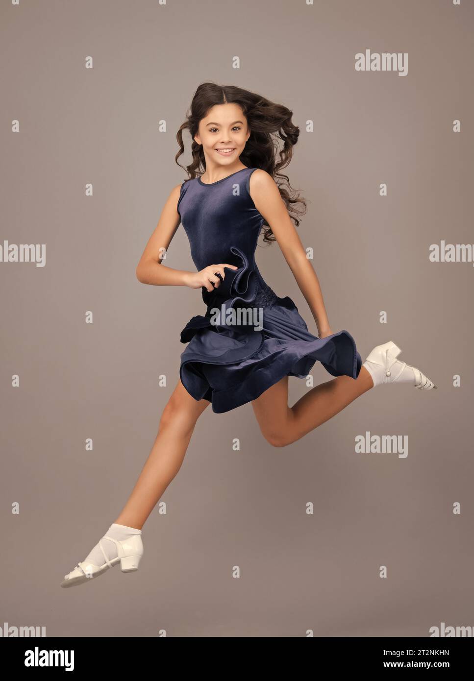 Happy girl face, positive and smiling emotions. Full length teenager ...