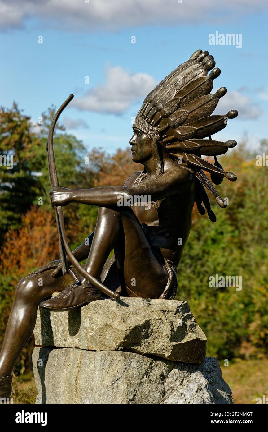 A beautiful sculpture of a Native American Wopeen "The Dreamer" stands ...