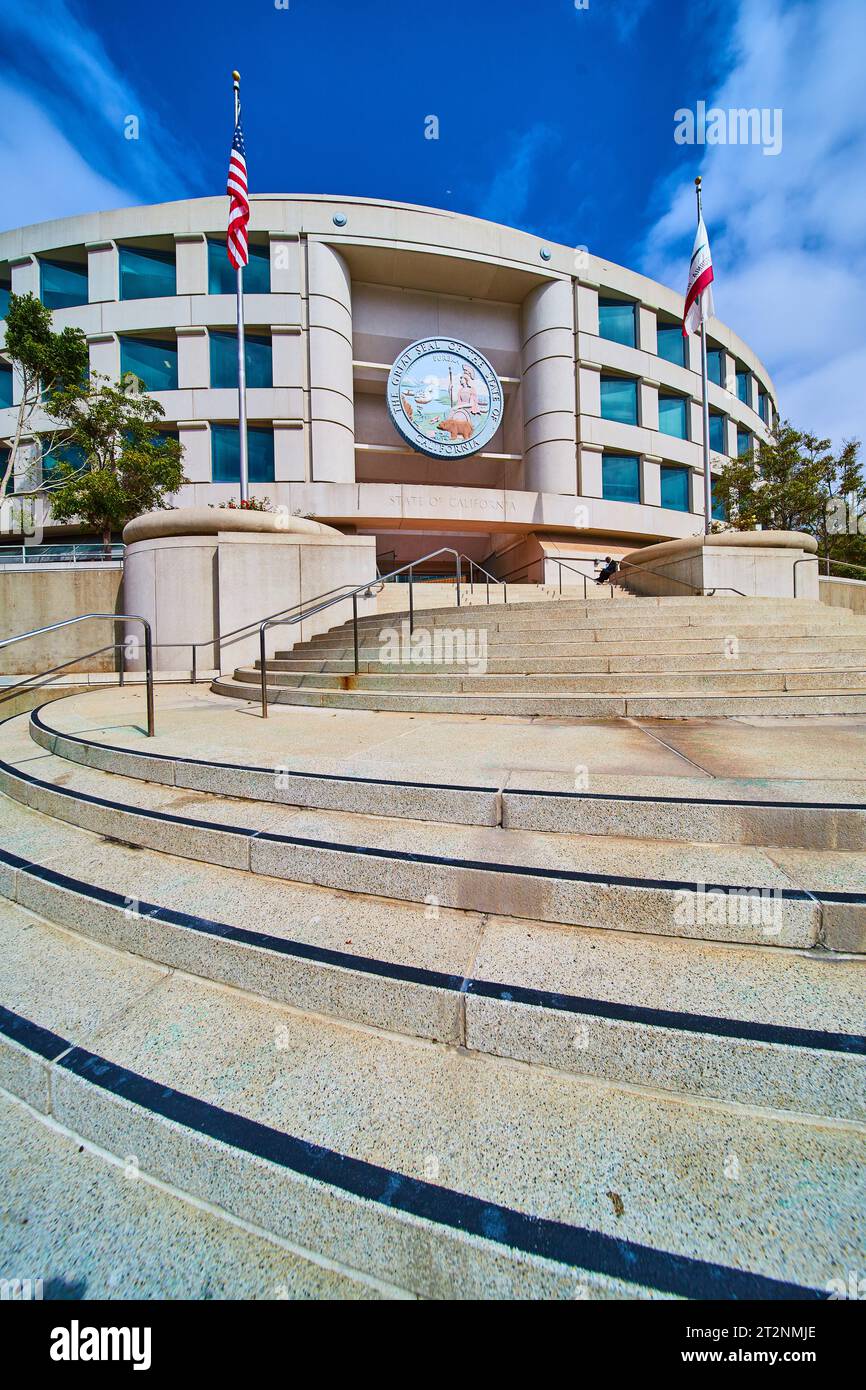 Circular steps leading up to entrance of Public Utilities Commission ...