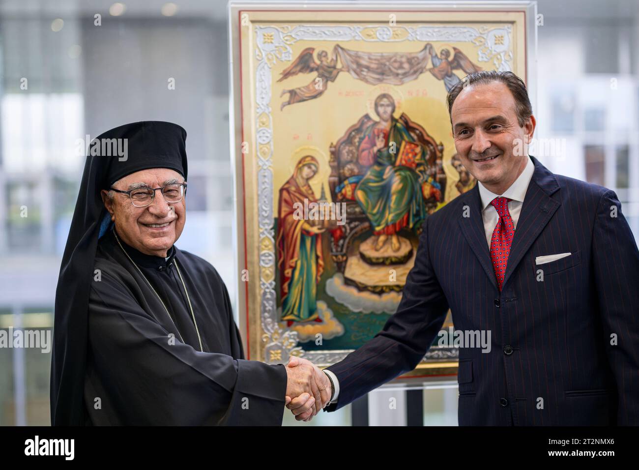 Turin, Italy. 20 October 2023. Youssef Absi (L), patriarch of the ...