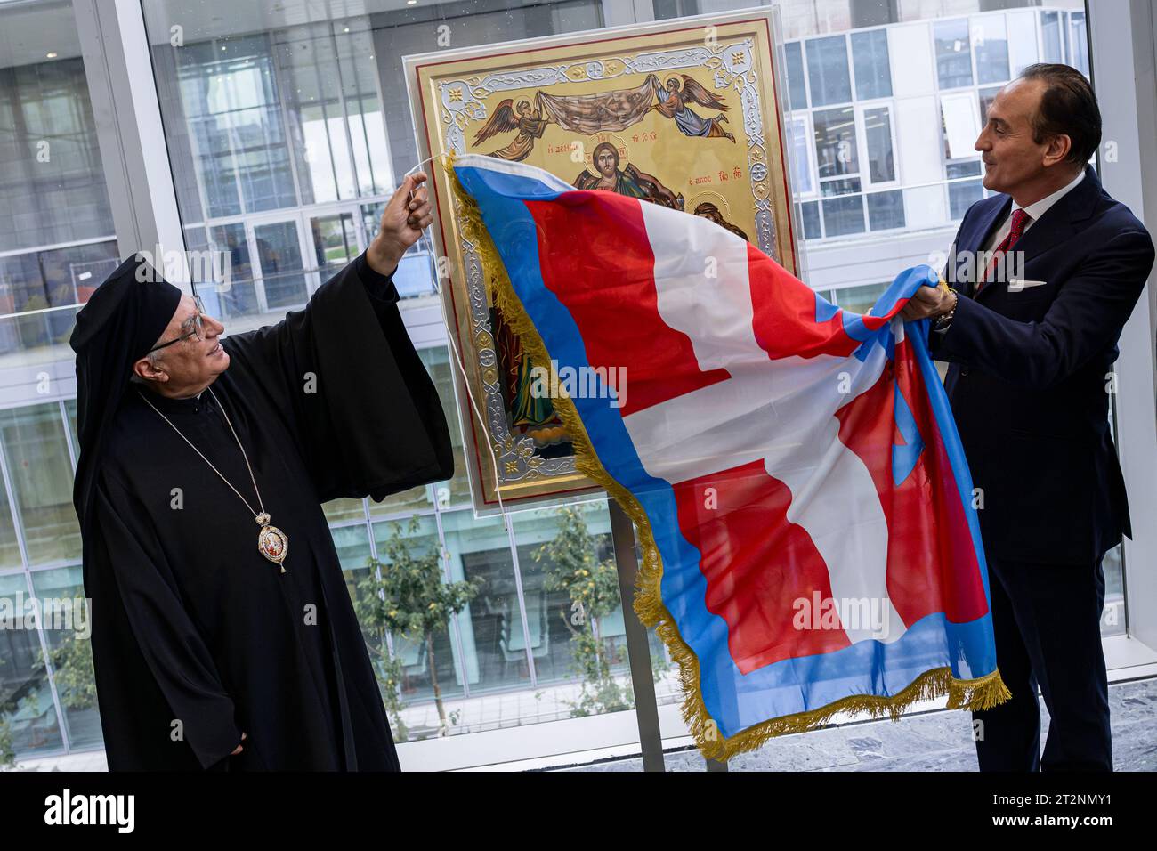 Turin, Italy. 20 October 2023. Youssef Absi (L), patriarch of the ...