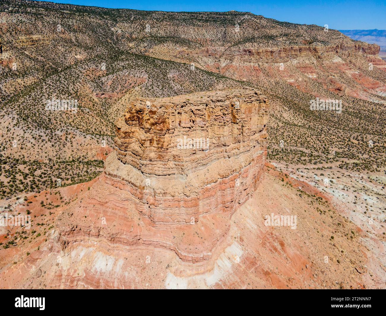 Aerial photograph of Chimney Rock, a layered, eroded sandstone ...
