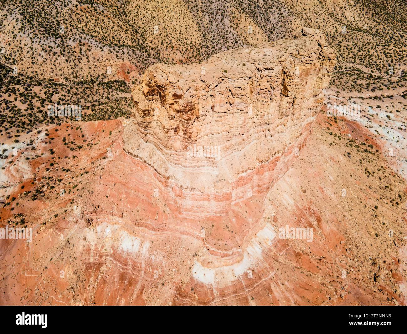 Aerial photograph of Chimney Rock, a layered, eroded sandstone ...