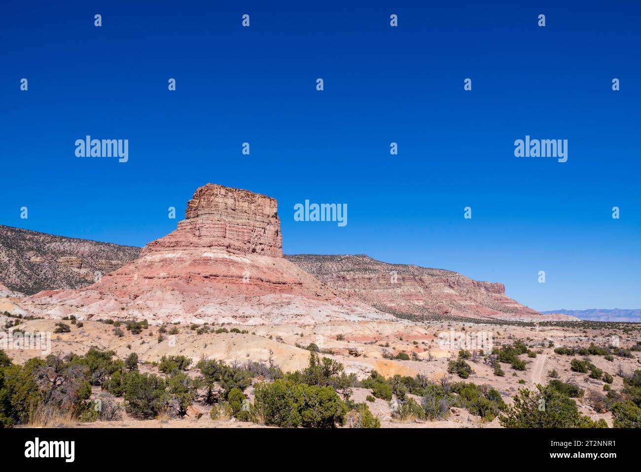 Aerial photograph of Chimney Rock, a layered, eroded sandstone ...
