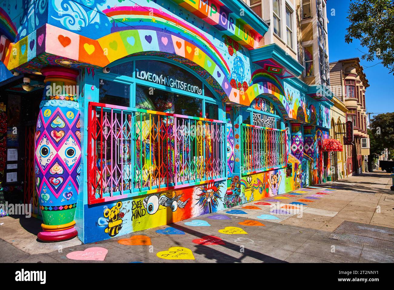 Love on Haight pride building vibrant wall mural art all along outside ...