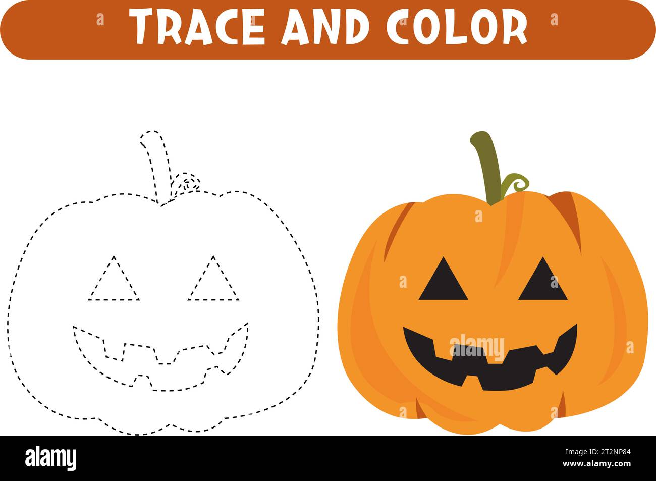 Trace and color cute Helloween pumpkin. Worksheet for kids Stock Vector ...