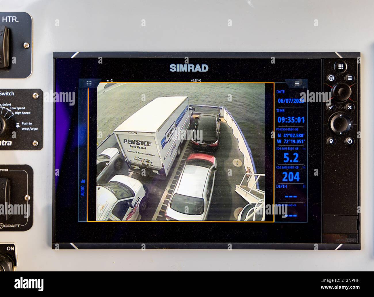 screen with video of the vehicle deck on the shelter island ferry Stock ...