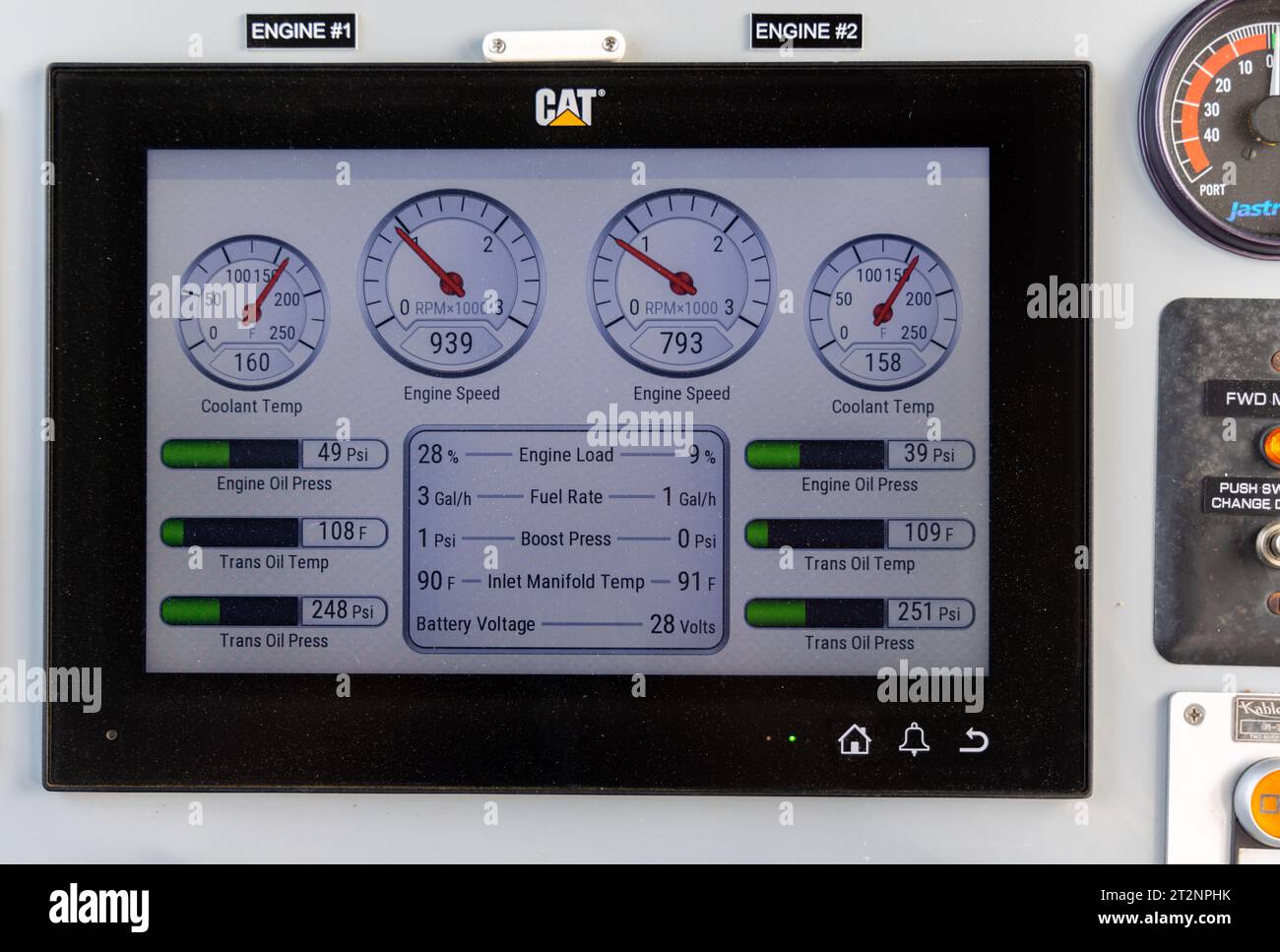Cat video monitor with engine information on the shelter island ferry ...