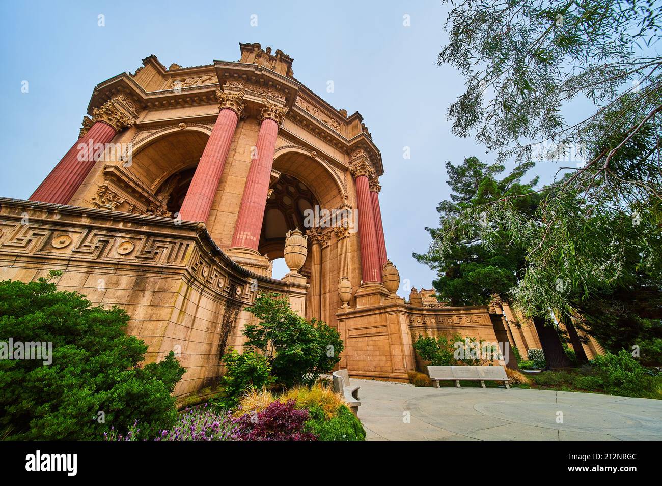 Side view Palace of Fine Arts open air rotunda with benches in circular ...