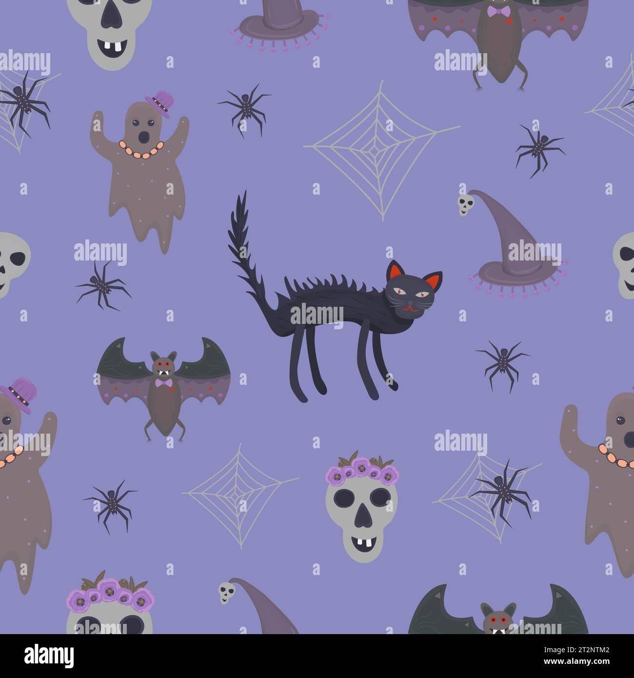 Halloween seamless pattern with spooky items, vector illustration with ...
