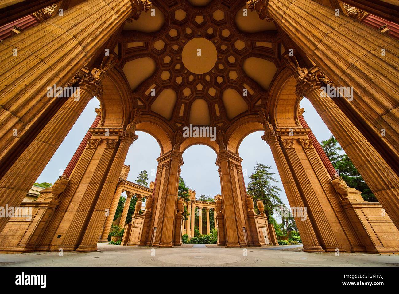 Central path through open air rotunda with ceiling at Palace of Fine ...