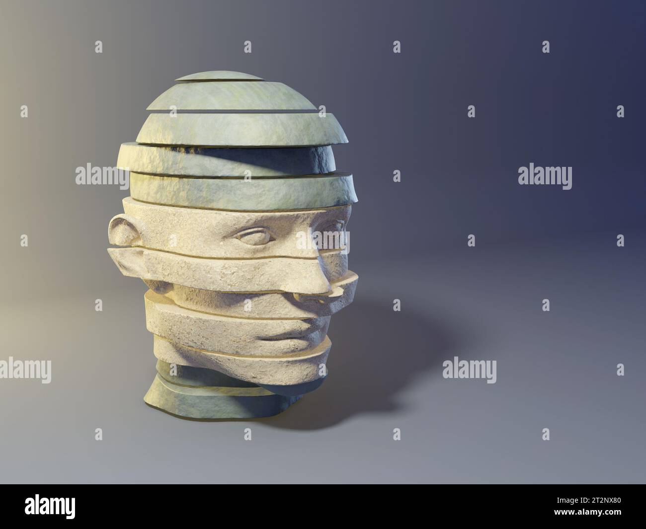Sliced stone head, revealing the many layers of human identity. Digital ...