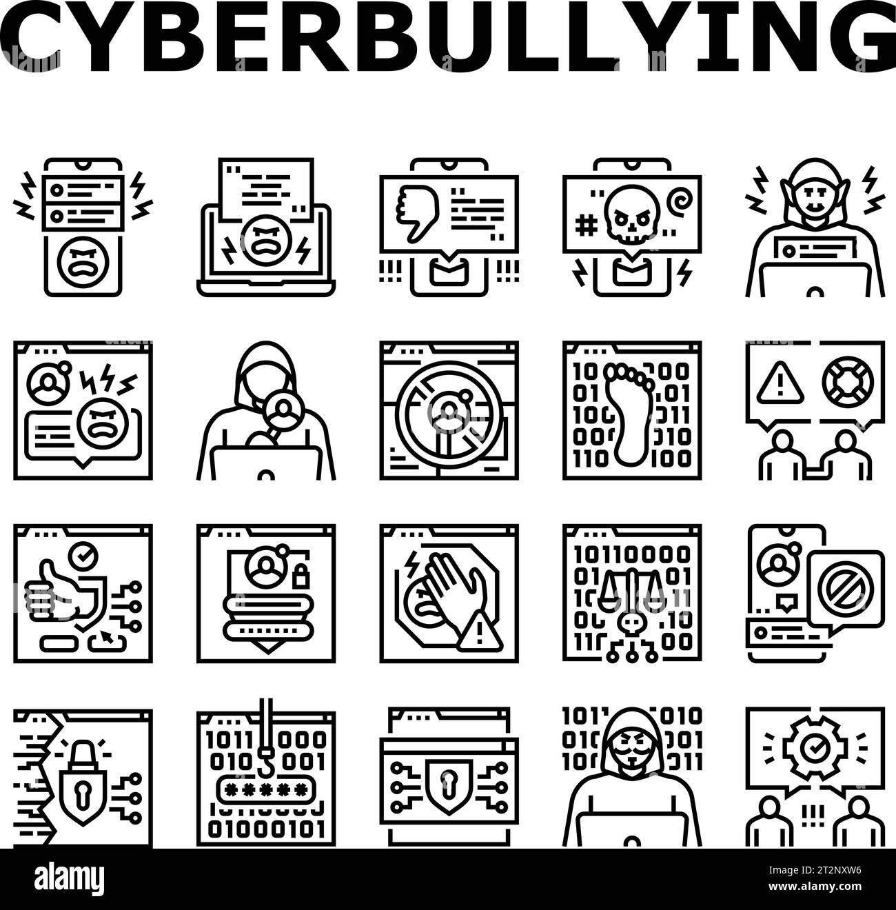 Cyberbullying Cyber Online Icons Set Vector Stock Vector Image And Art