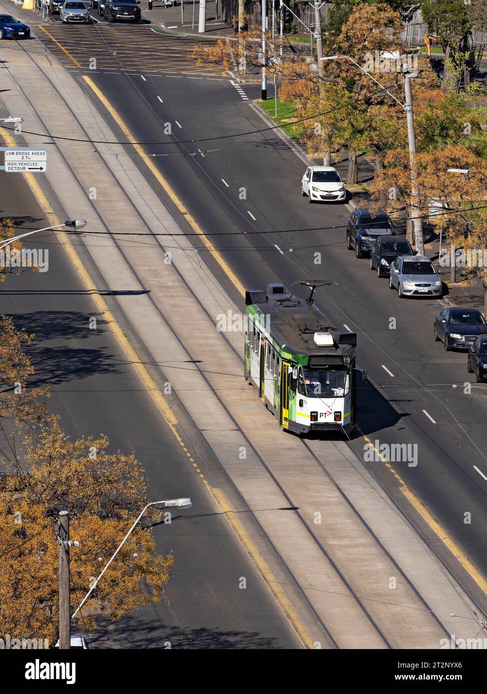 Melbourne Australia / A tram travelling along Racecourse Road in ...