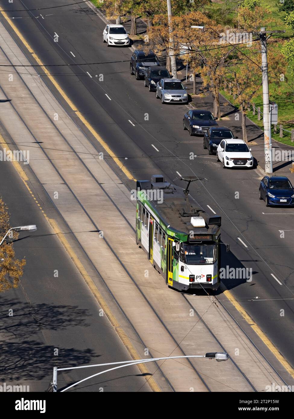 Melbourne Australia / A tram travelling along Racecourse Road in ...