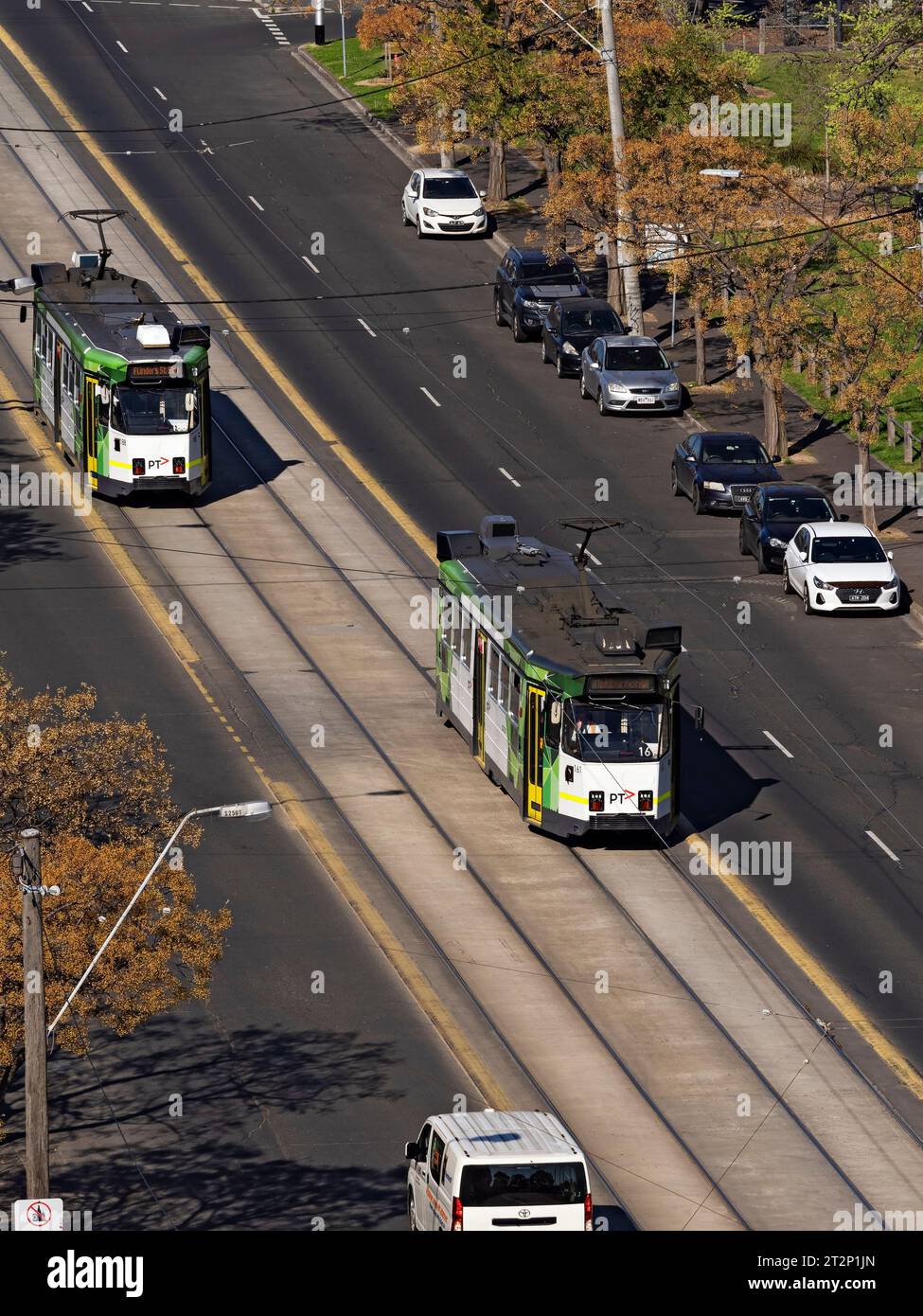 Melbourne Australia / Trams travelling along Racecourse Road in ...