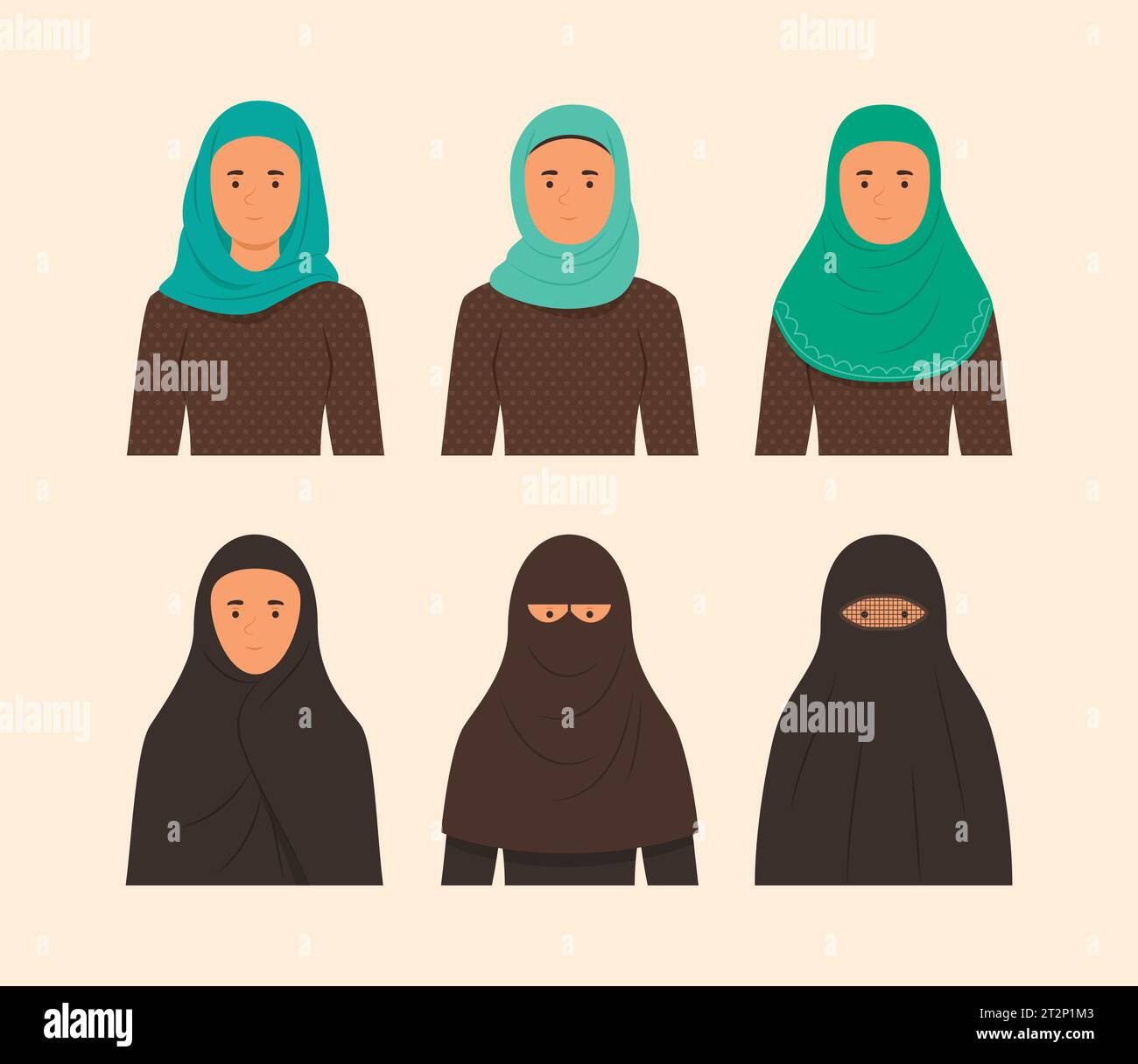 Types of Islamic Veils Set for Musilm Woman Dress Illustration Stock ...