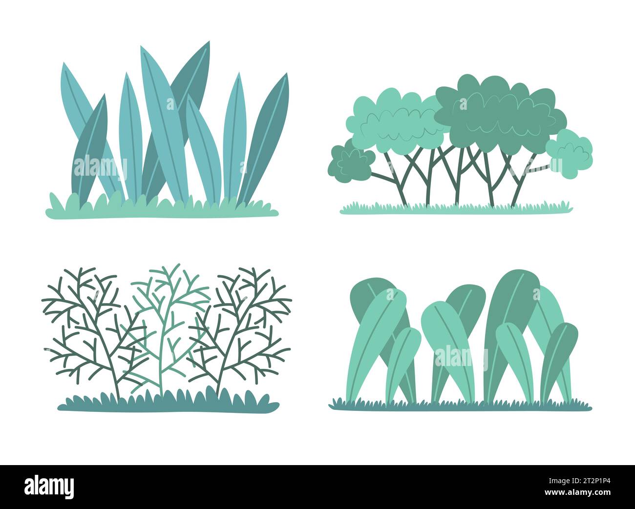 Set of Different Plants and Bushes Isolated on White Background Flat Design Illustration Stock ...