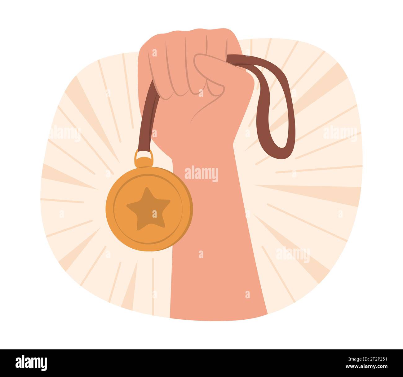 Human Hand Holding a Gold Medal for Winning Prize Concept Illustration ...