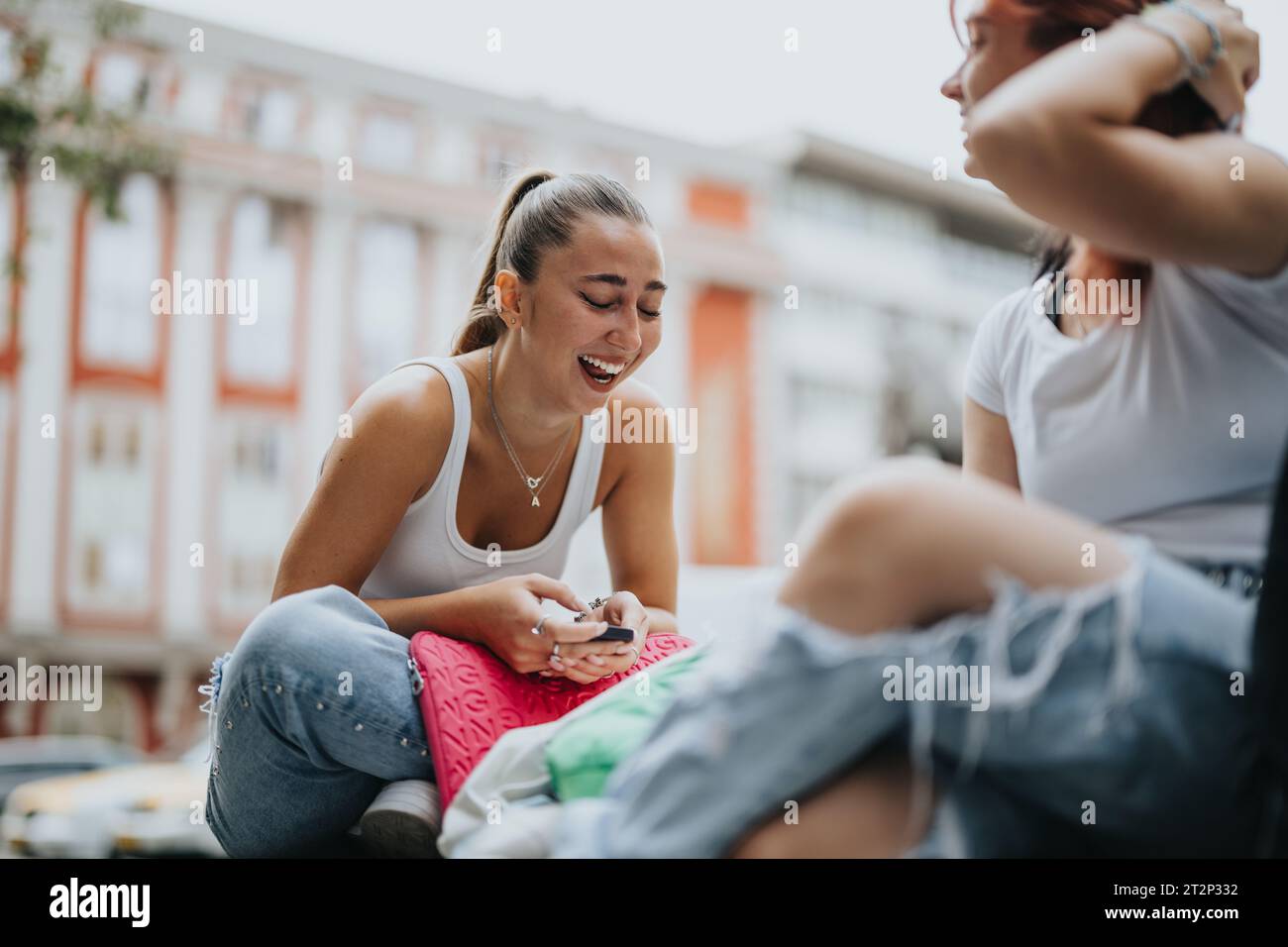 Teenage Girls Collaborating on a School Project in an Urban City Stock ...