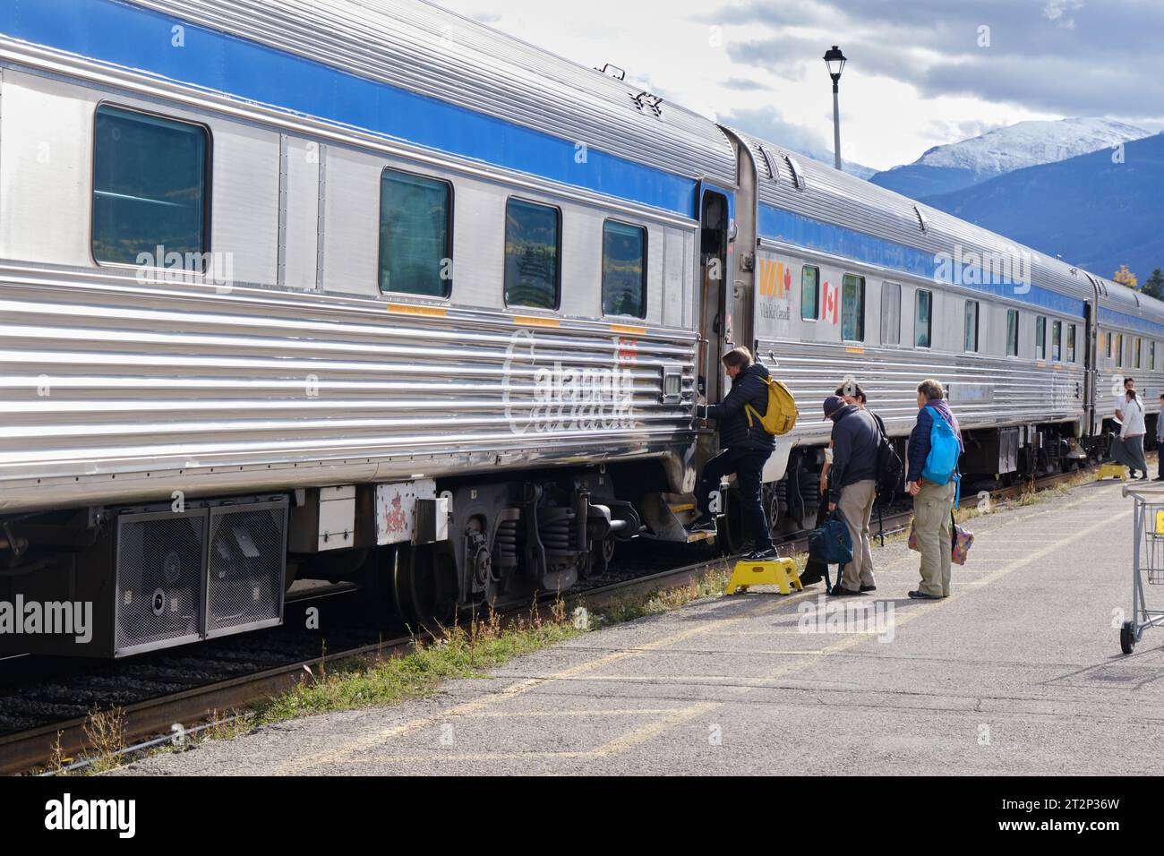 Passenger boarding the Canadian Via Rail train in Jasper, Alberta Stock Photo - Alamy