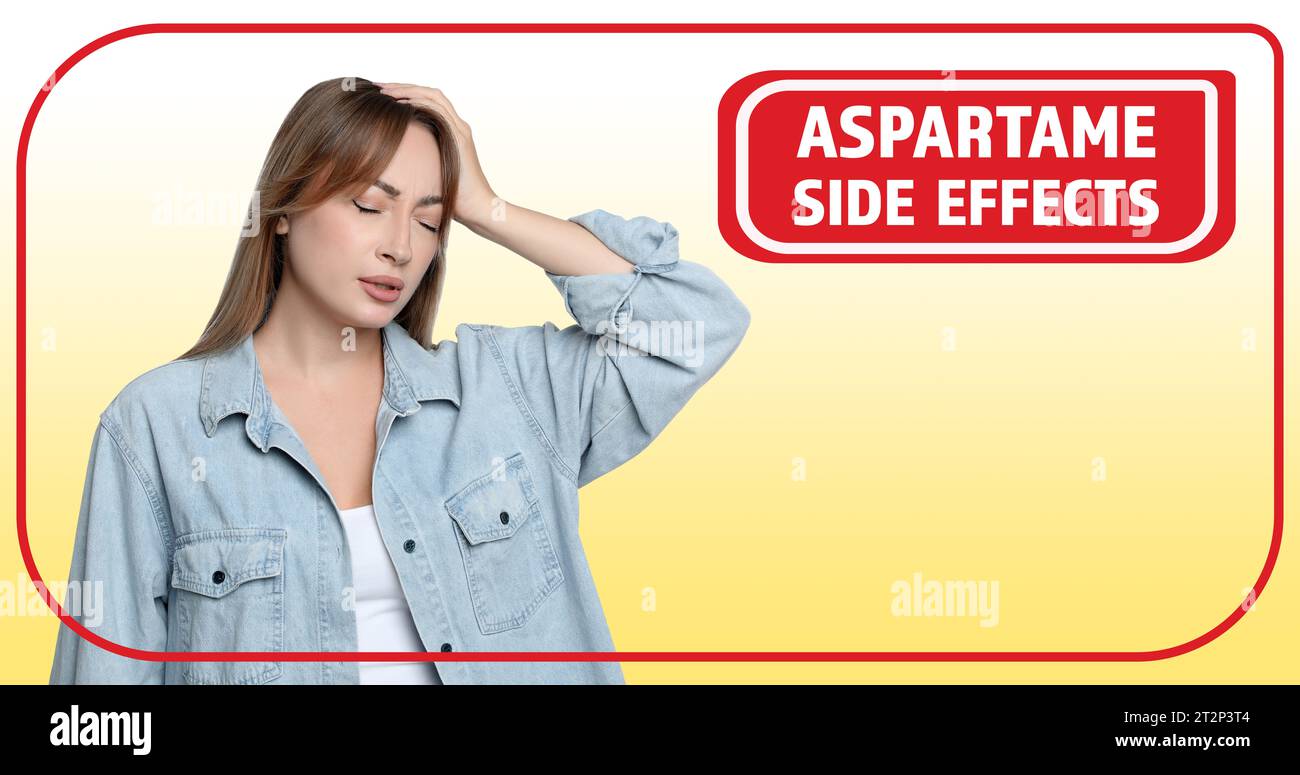 Aspartame hazard. Woman suffering from side effects of this artificial ...