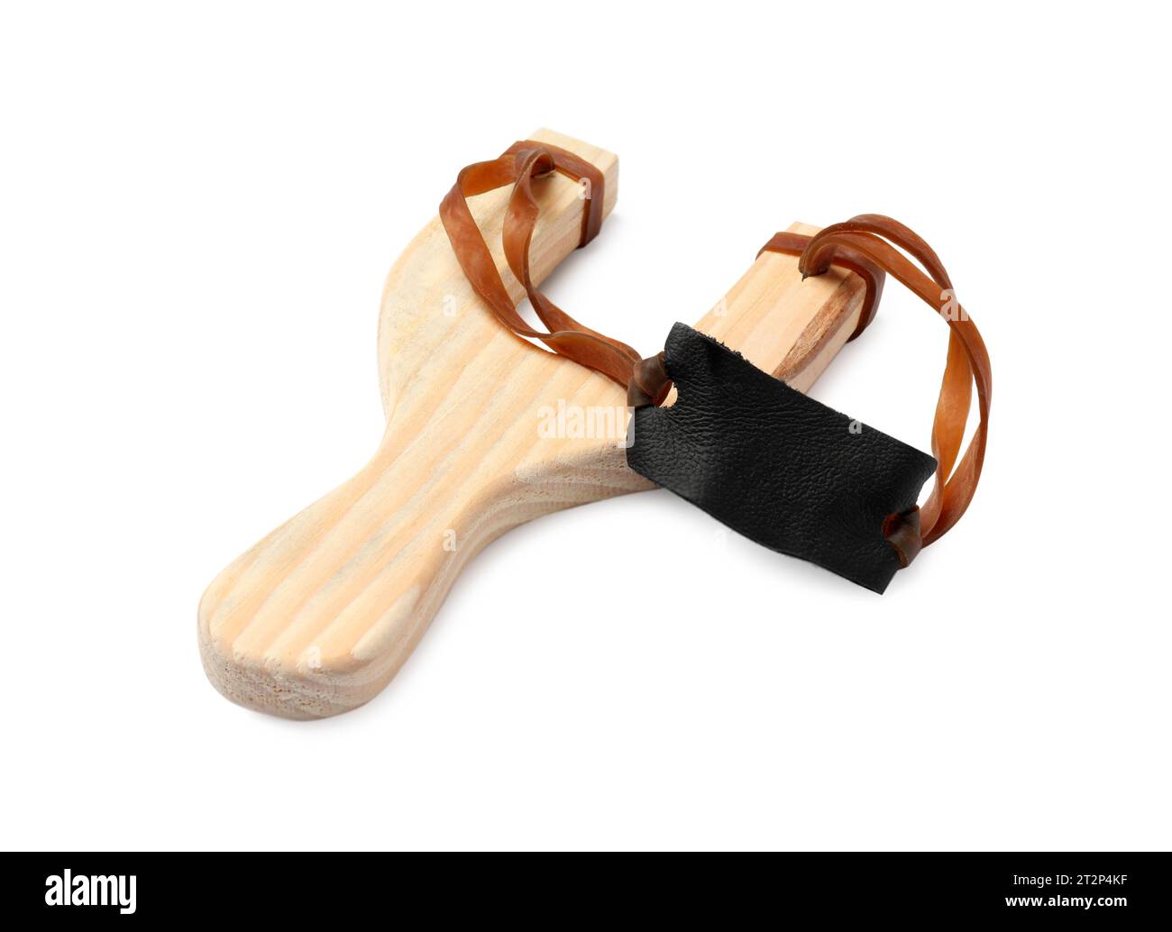 One wooden slingshot with leather pouch isolated on white Stock Photo ...