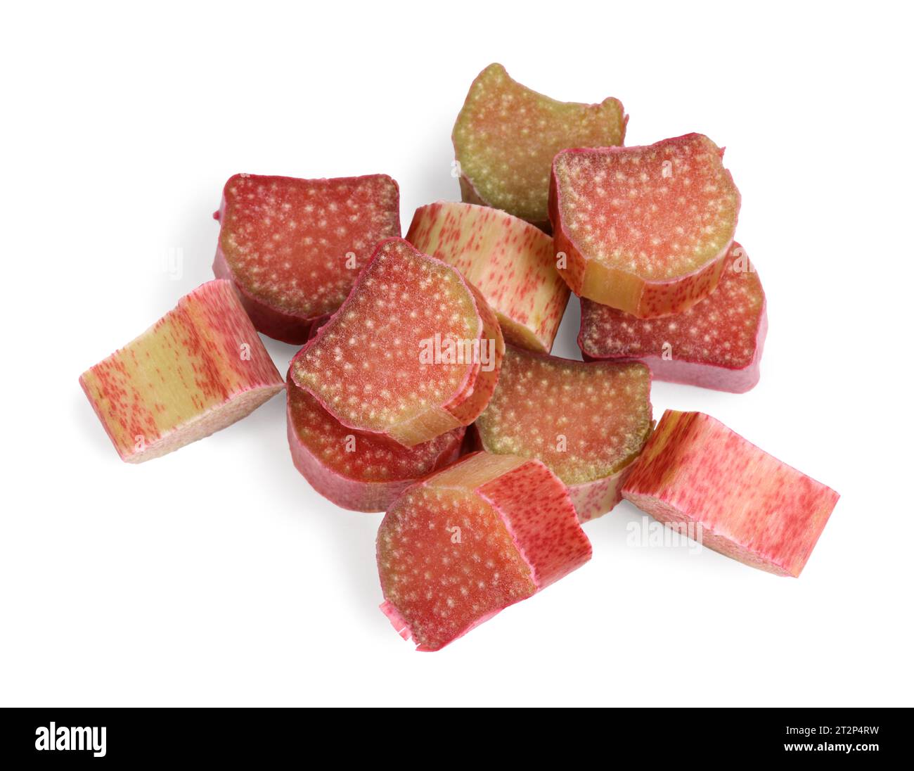 Pieces of ripe rhubarb isolated on white Stock Photo - Alamy
