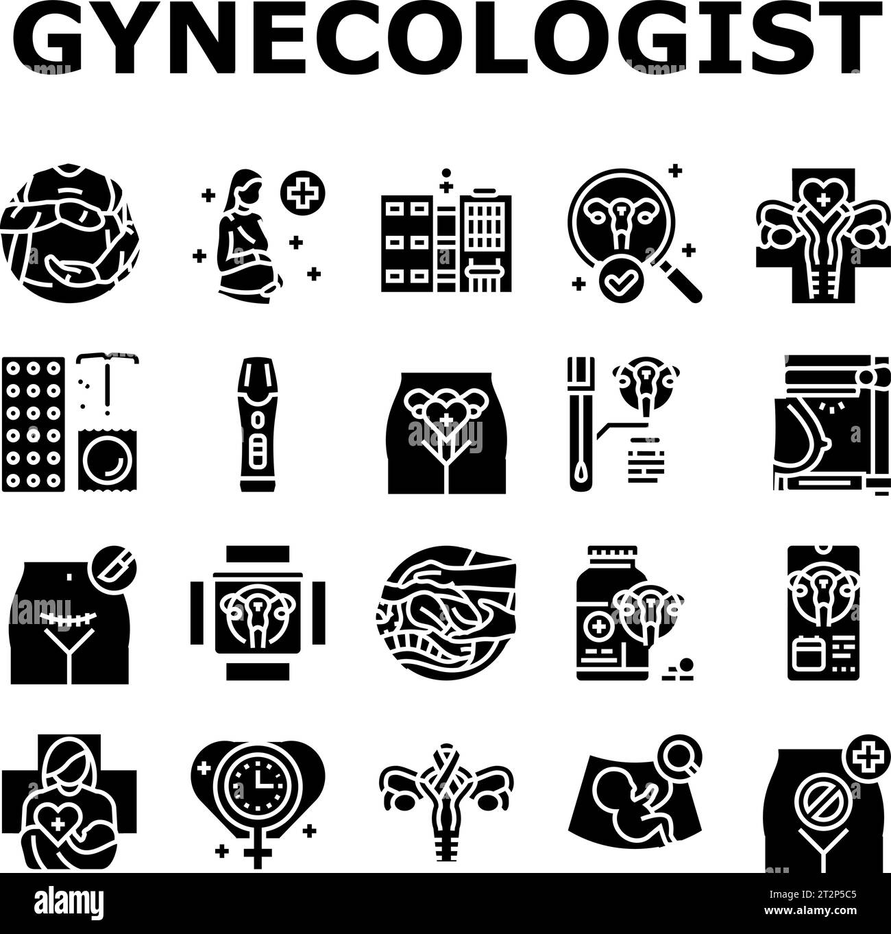 Gynecologist Doctor Woman Patient Icons Set Vector Stock Vector Image