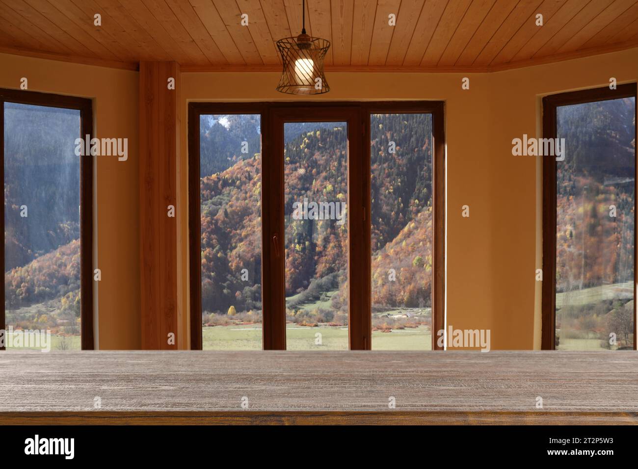 Empty wooden table against window indoors. Space for design Stock Photo ...