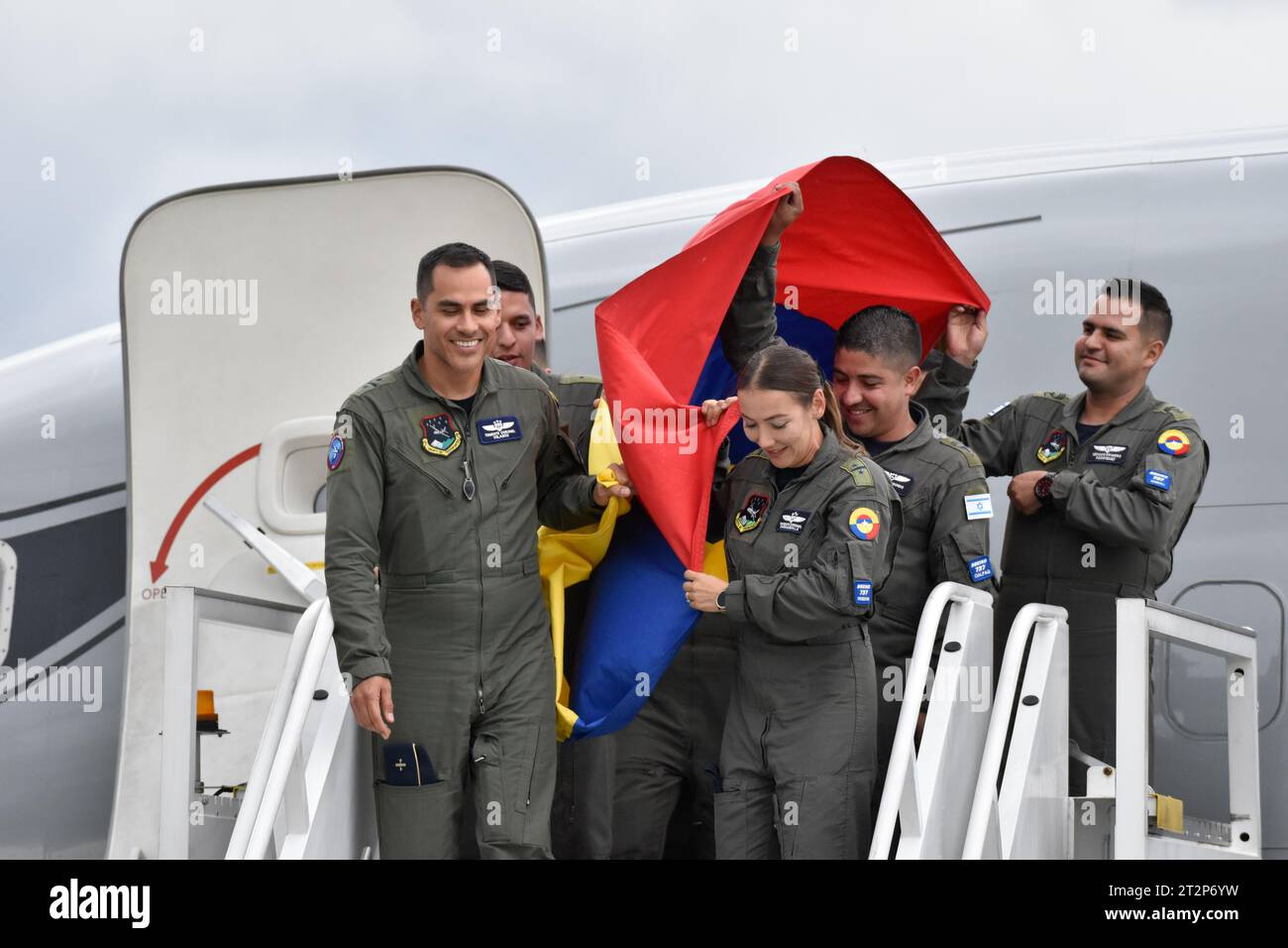 Bogota, Colombia. 14th Oct, 2023. Colombian air force pilots wave a ...