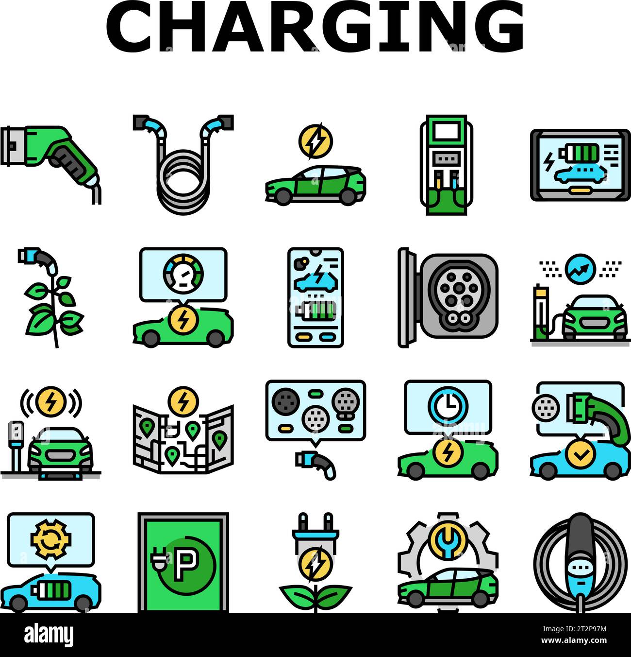 Electric Vehicle Charging Station Icons Set Vector Stock Vector Image