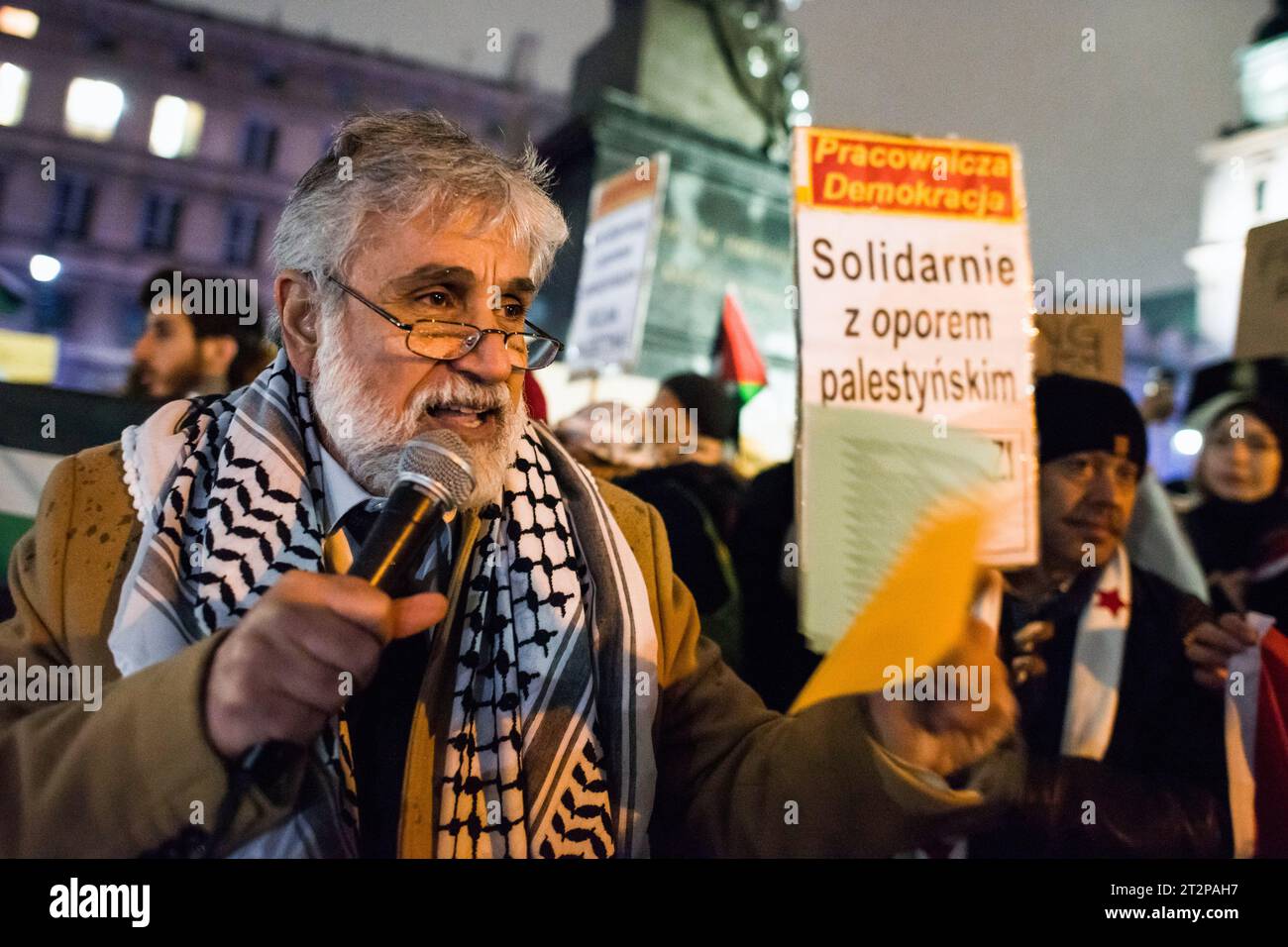 The Palestinian ambassador to Poland, Mahmoud Khalifa speaks during the ...