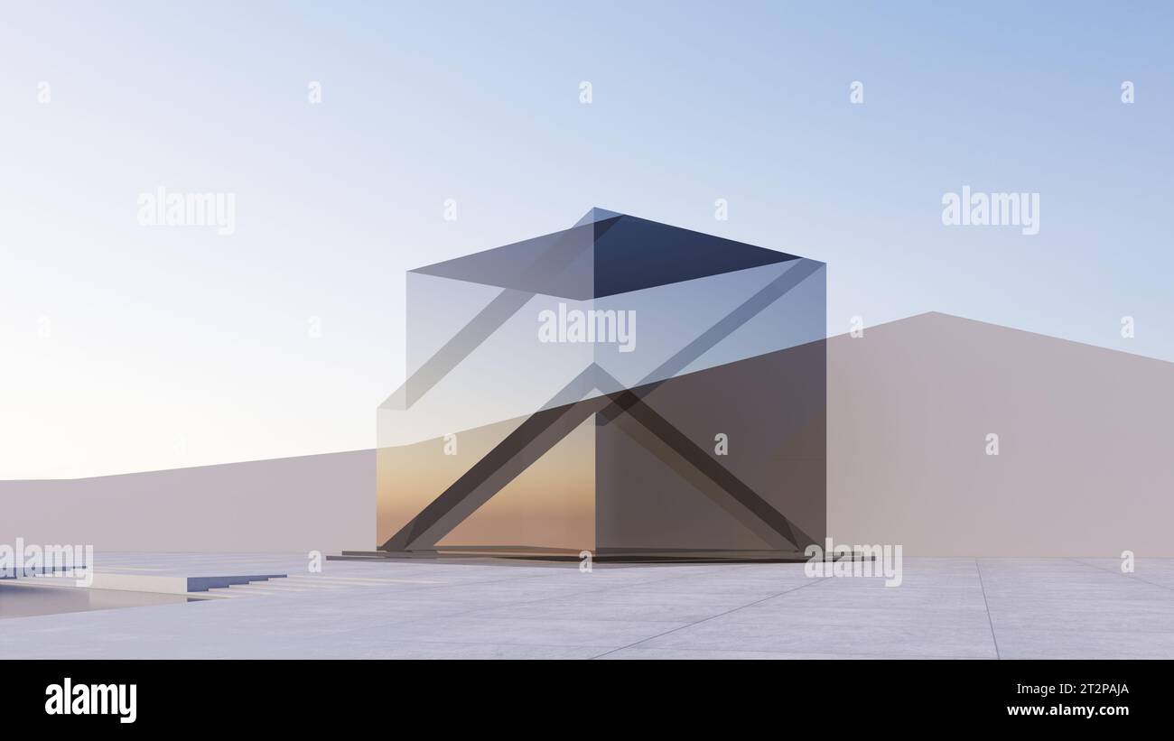 Abstract futuristic architecture design transparent cube shape, with ...