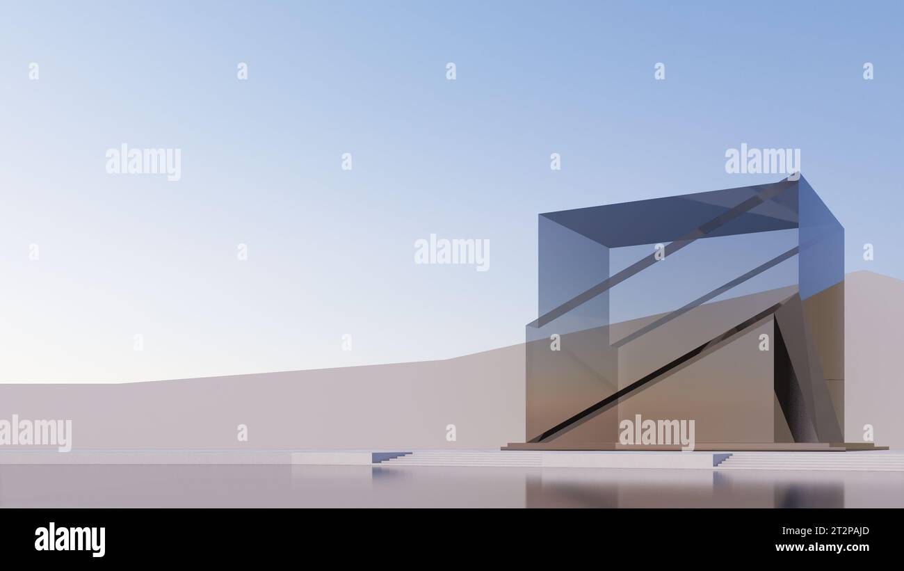 Abstract futuristic architecture design transparent cube shape, with ...