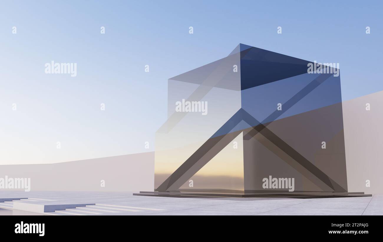 Abstract futuristic architecture design transparent cube shape, with ...
