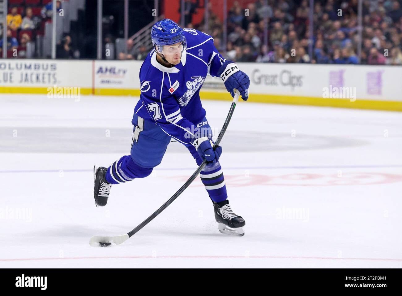 CLEVELAND, OH - OCTOBER 20: Syracuse Crunch right wing Mitchell Chaffee ...