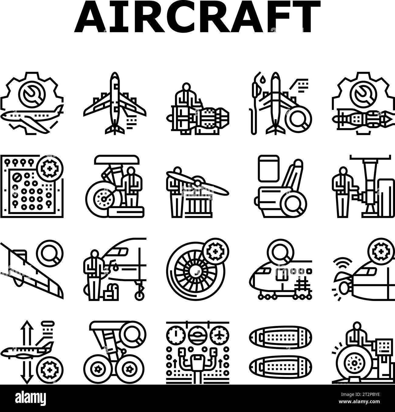 Aircraft mechanic aviation icons set vector maintenance plane hi-res ...