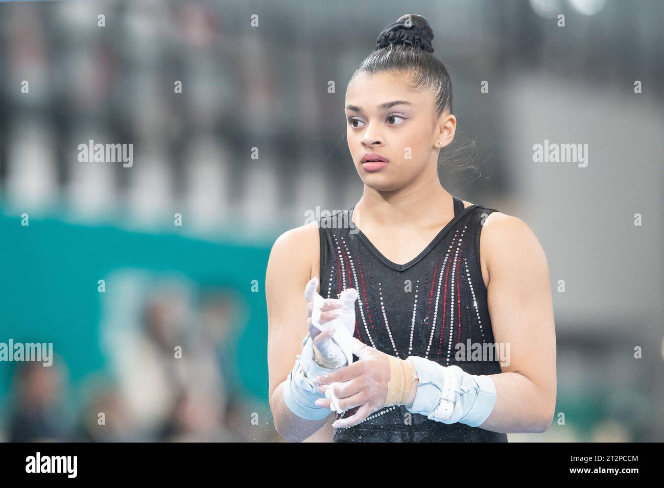 Santiago, Chile. 19th Oct, 2023. Zoe Miller of United States prepares ...