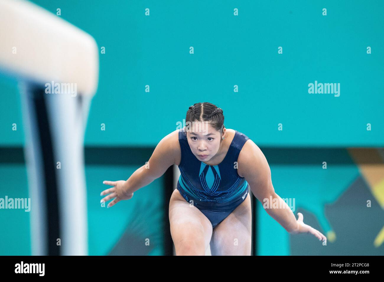 Santiago, Chile. 19th Oct, 2023. Cassie Lee of Canada gets ready to ...