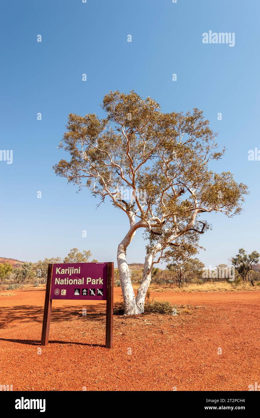 Vertical name sign at the entrance of Karijini National Park, Western ...