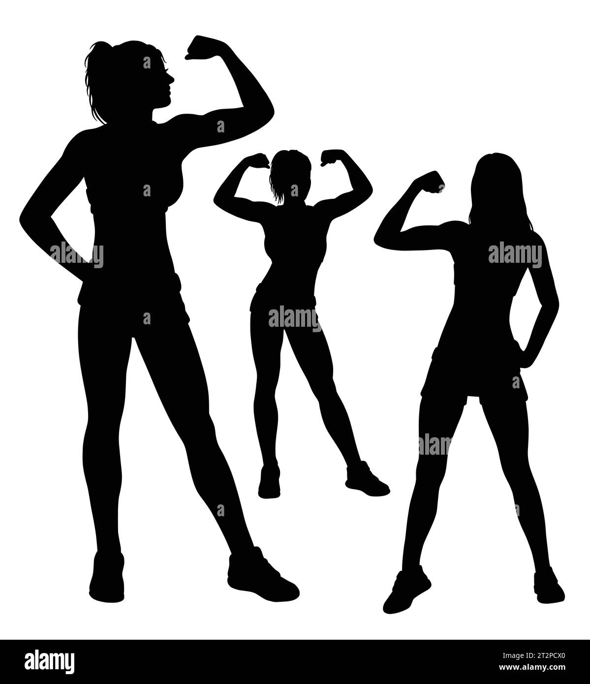 beautiful strong girl bodybuilder showing her muscle pose silhouette ...
