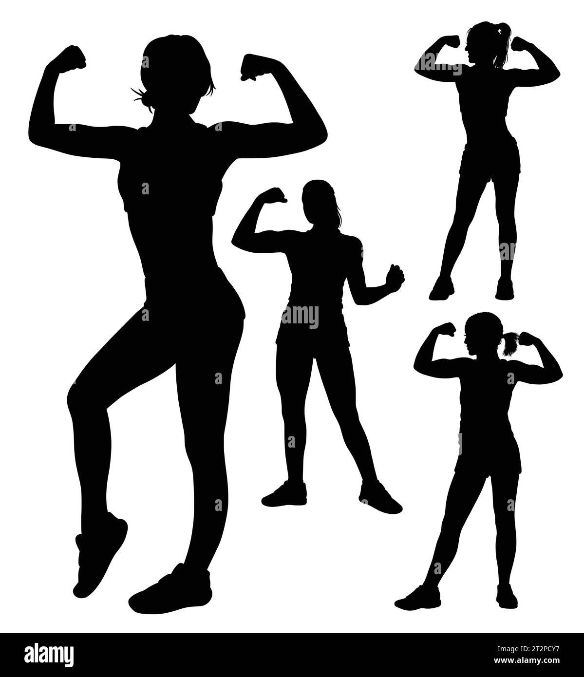 beautiful strong girl bodybuilder showing her muscle pose silhouette ...