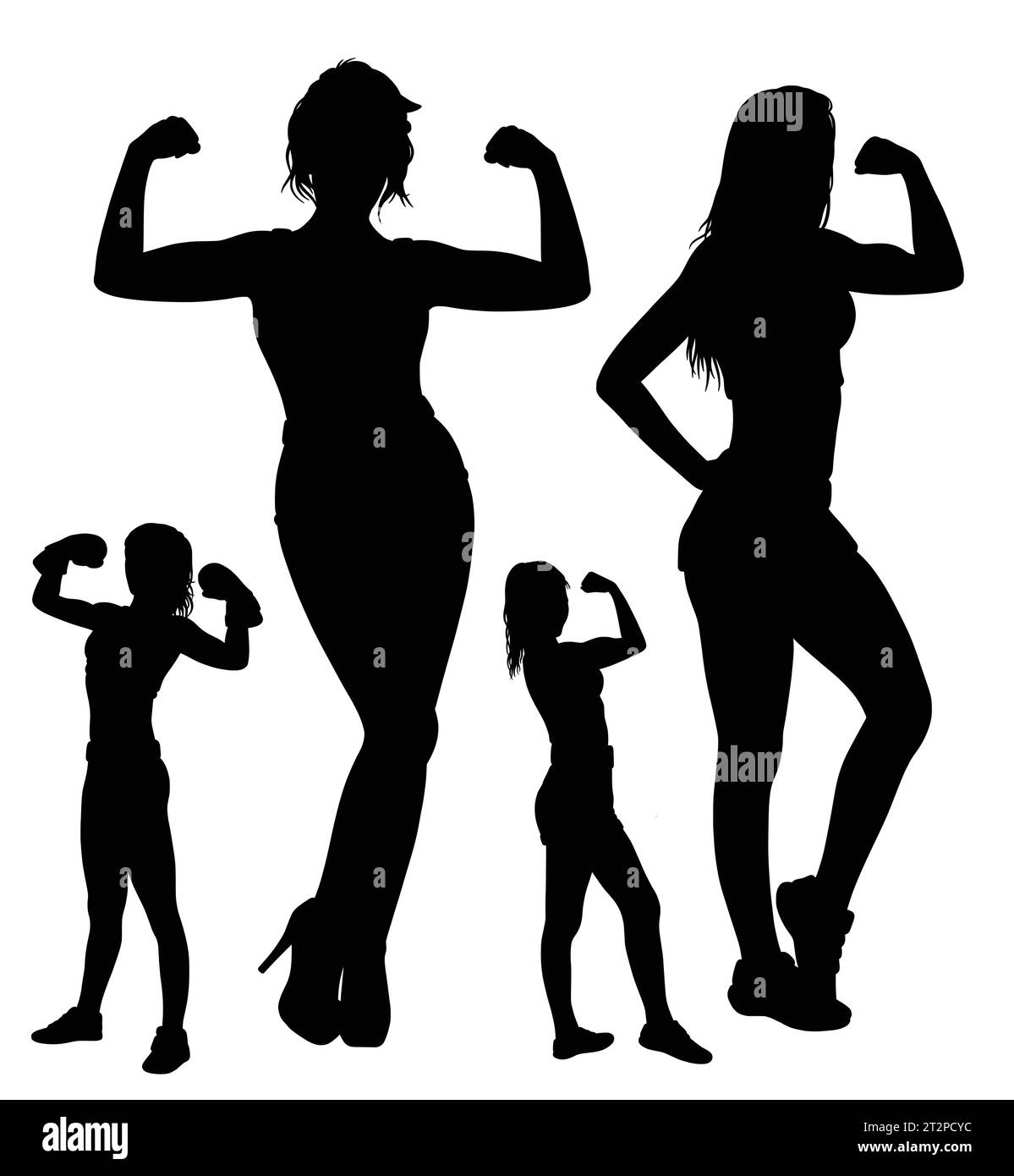 beautiful strong girl bodybuilder showing her muscle pose silhouette ...