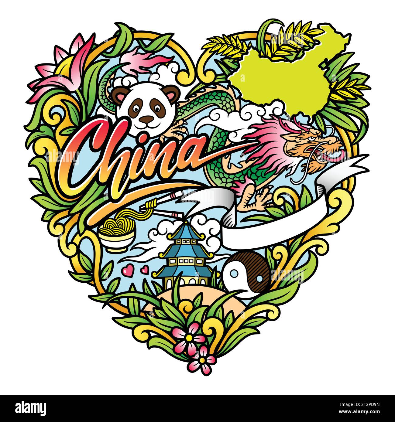 China badge doodle decoration design illustration Stock Vector Image ...