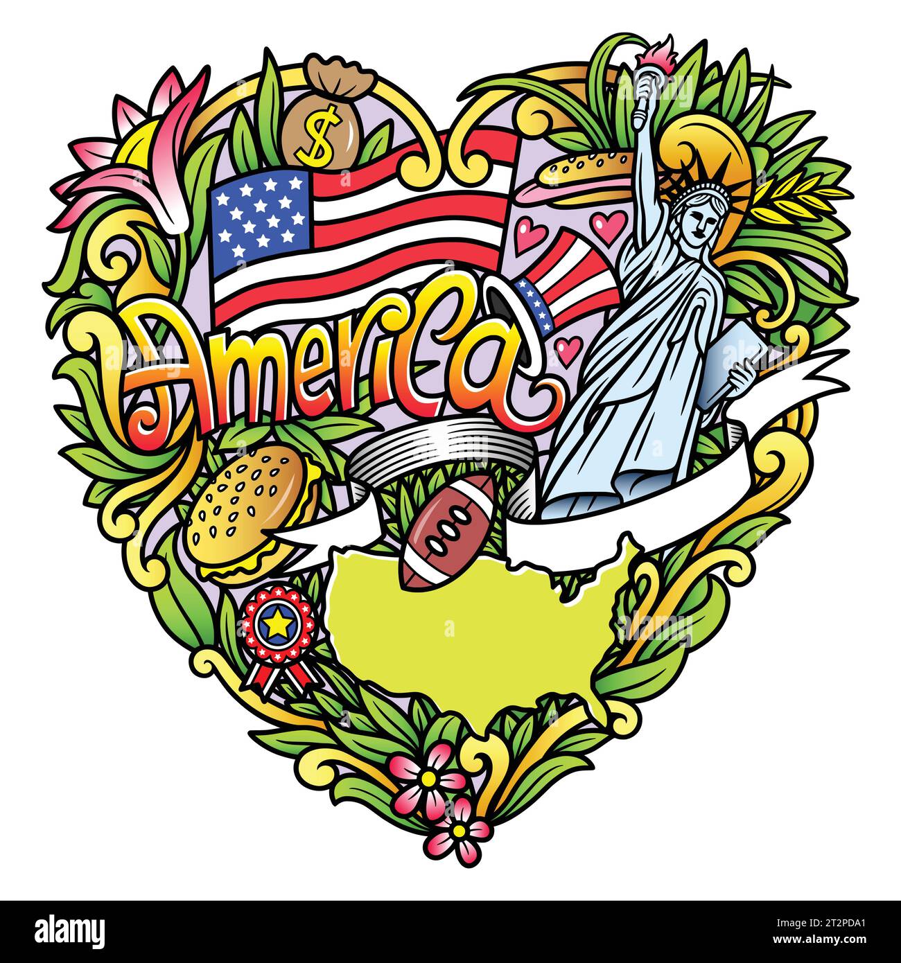 colorful America badge doodle design illustration Stock Vector Image ...