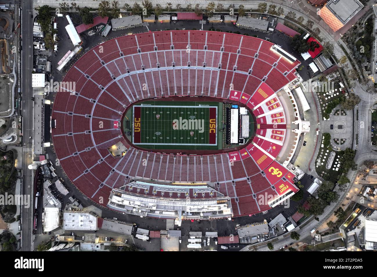 A general overall aerial view of the Los Angeles Memorial Coliseum ...